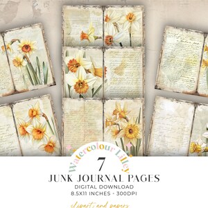 Daffodils 7 Digital Journal Pages Shabby Chic Junk Journal Digital ...