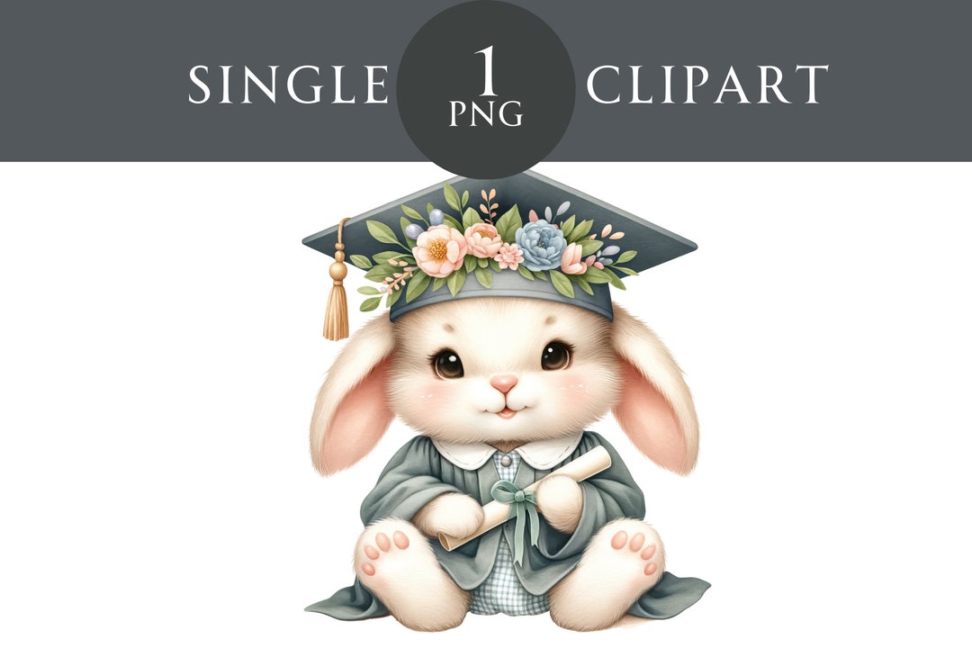Graduation Rabbit Clipart, Kindergarten School College Animal Wall Art ...