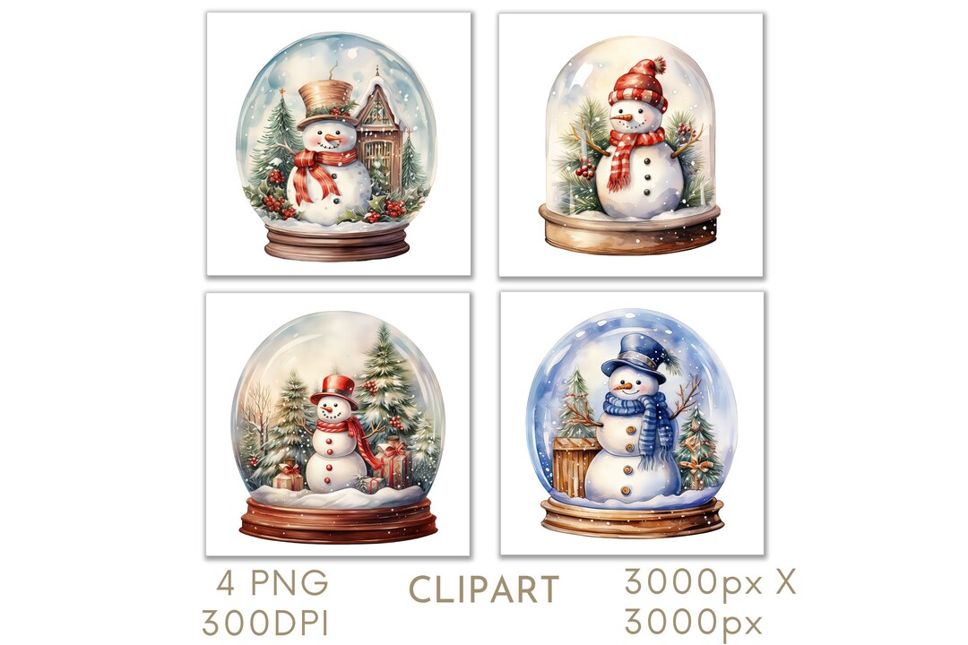Christmas Snow Globe Watercolor Clipart PNG Set 4 , Snowglobe Xmas ...