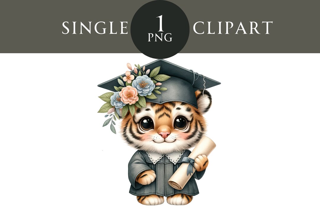 Graduation Tiger Clipart, Kindergarten School College Animal Wall Art ...