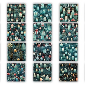 Whimsical Christmas Foliage Backgrounds Digital, Christmas Square ...