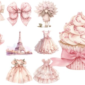 Coquette Watercolor Clipart PNG Bundle , Big Bundle Vintage Pink Girly ...