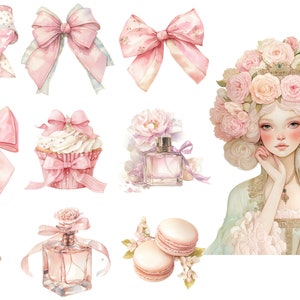 Coquette Watercolor Clipart PNG Bundle , Big Bundle Vintage Pink Girly ...