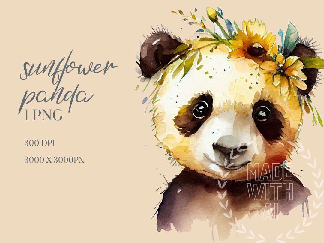 Panda Summer Flowers Watercolor Clipart PNG, Animals Clipart, Nursery ...