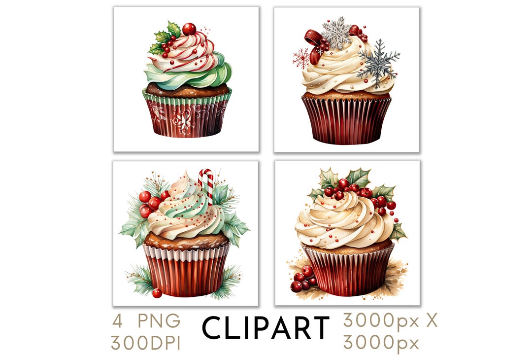 Christmas Cupcakes Clipart: Festive Holiday PNG Images (digital ...