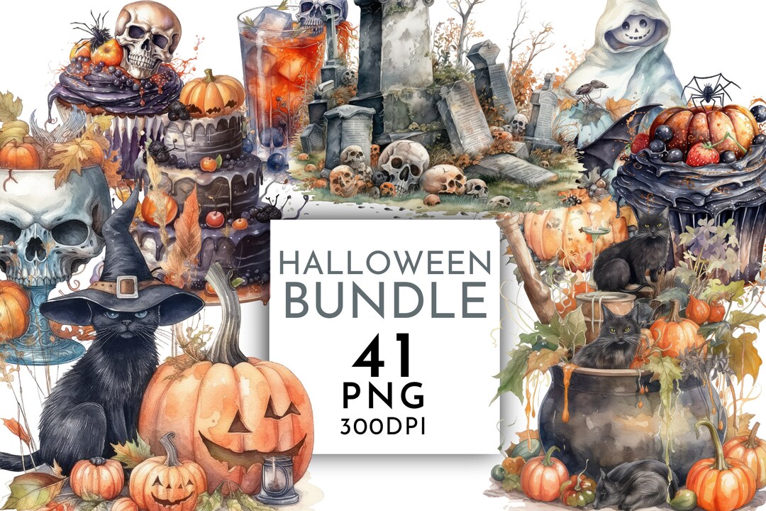 Halloween Watercolor Clipart PNG Bundle , Halloween Clipart for ...