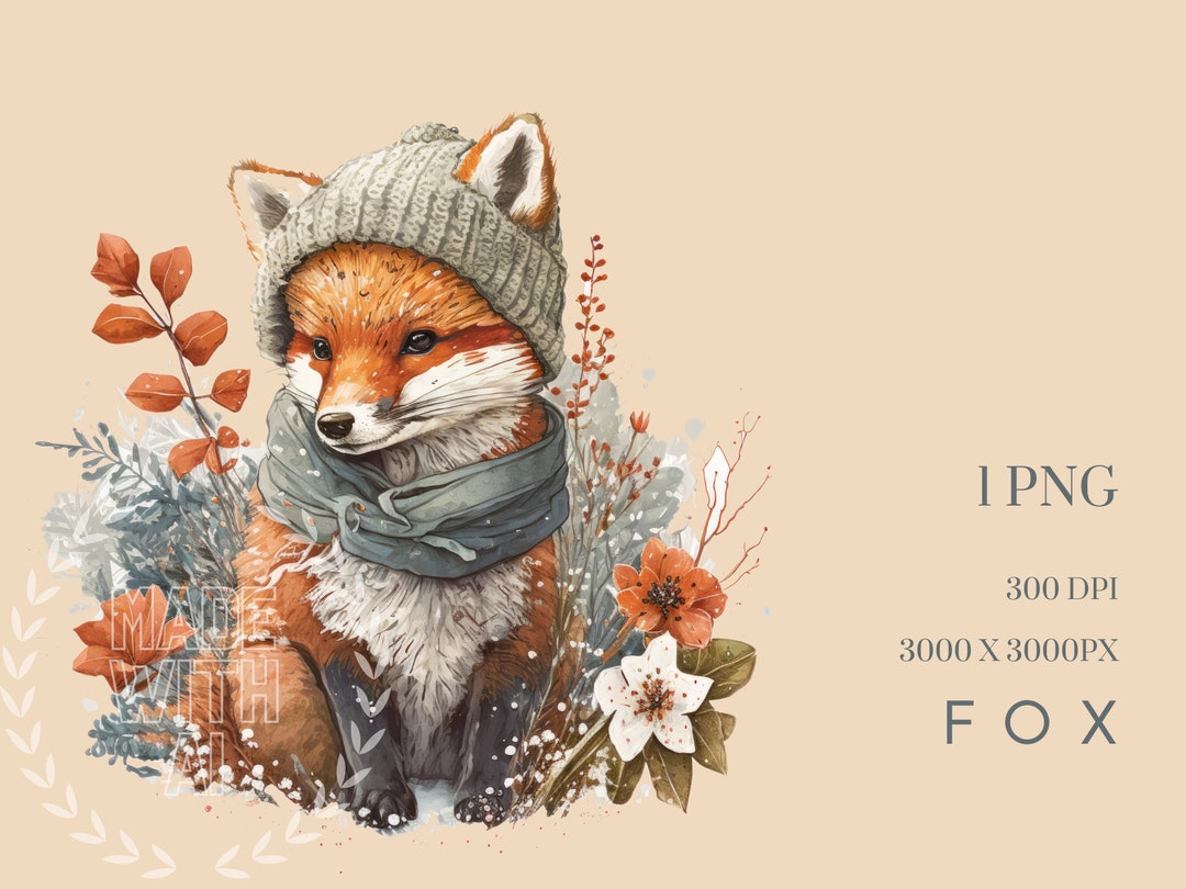 Winter Fox Clipart , Nursery Clipart , Floral Clipart , Fox Watercolor ...