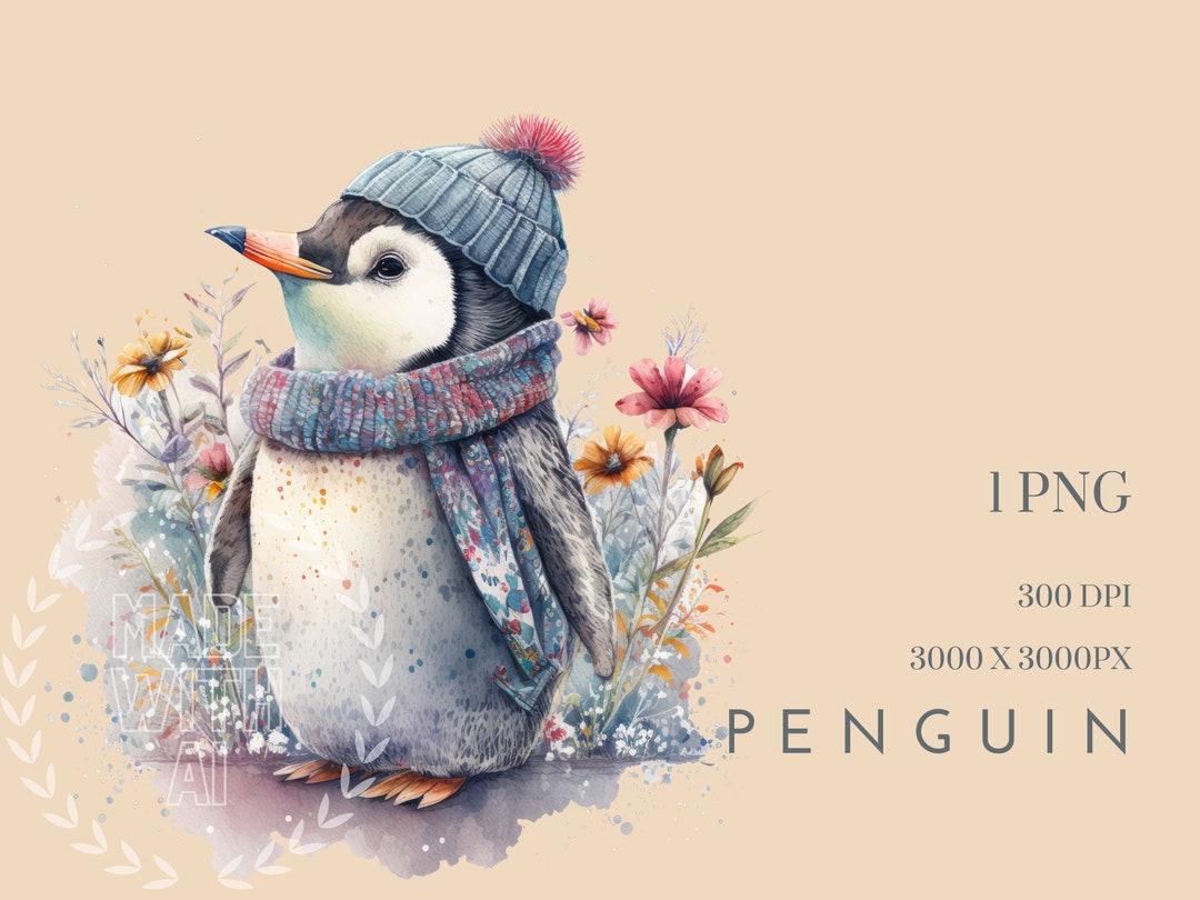 Winter Penguin Clipart , Nursery Clipart , Floral Clipart , Penguin ...