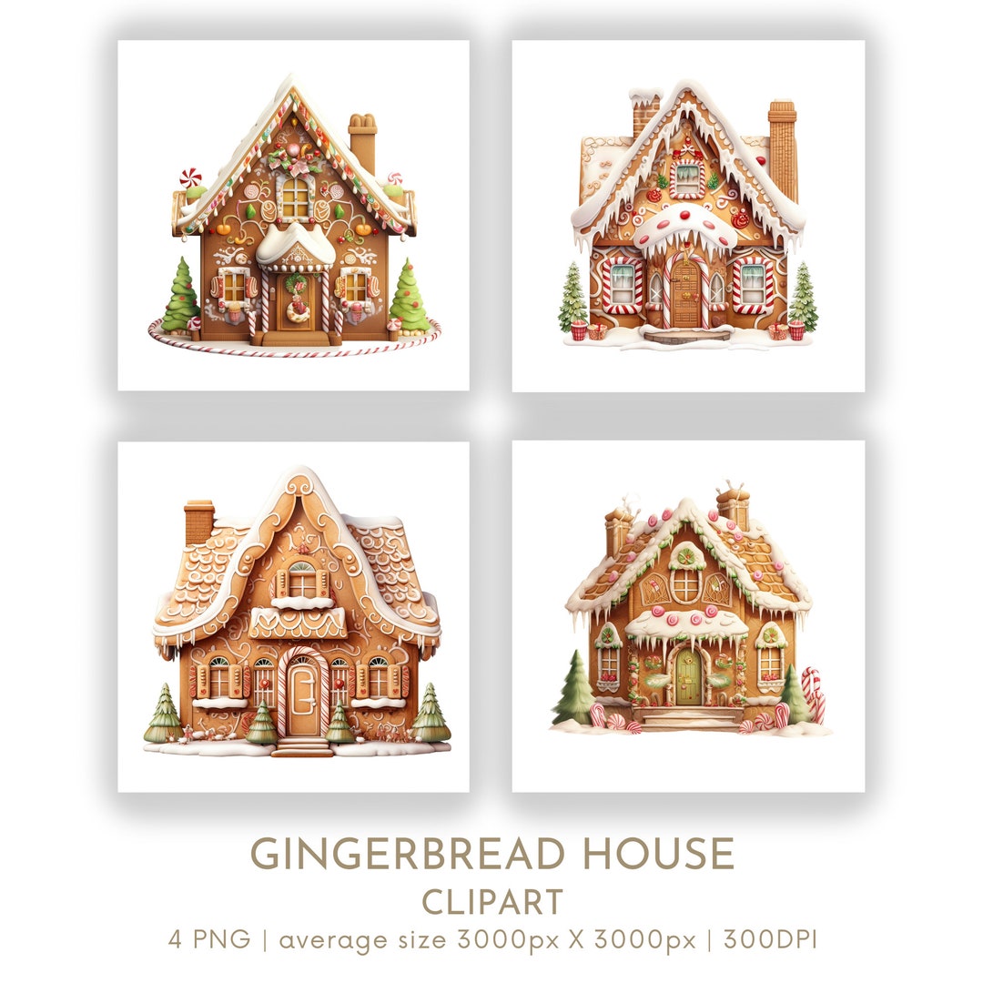 Gingerbread House Watercolor Clipart PNG Set 4 , Christmas Festive Xmas ...