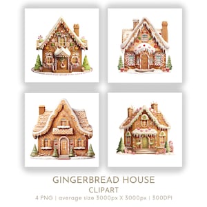 Gingerbread House Watercolor Clipart PNG Set 4 , Christmas Festive Xmas ...