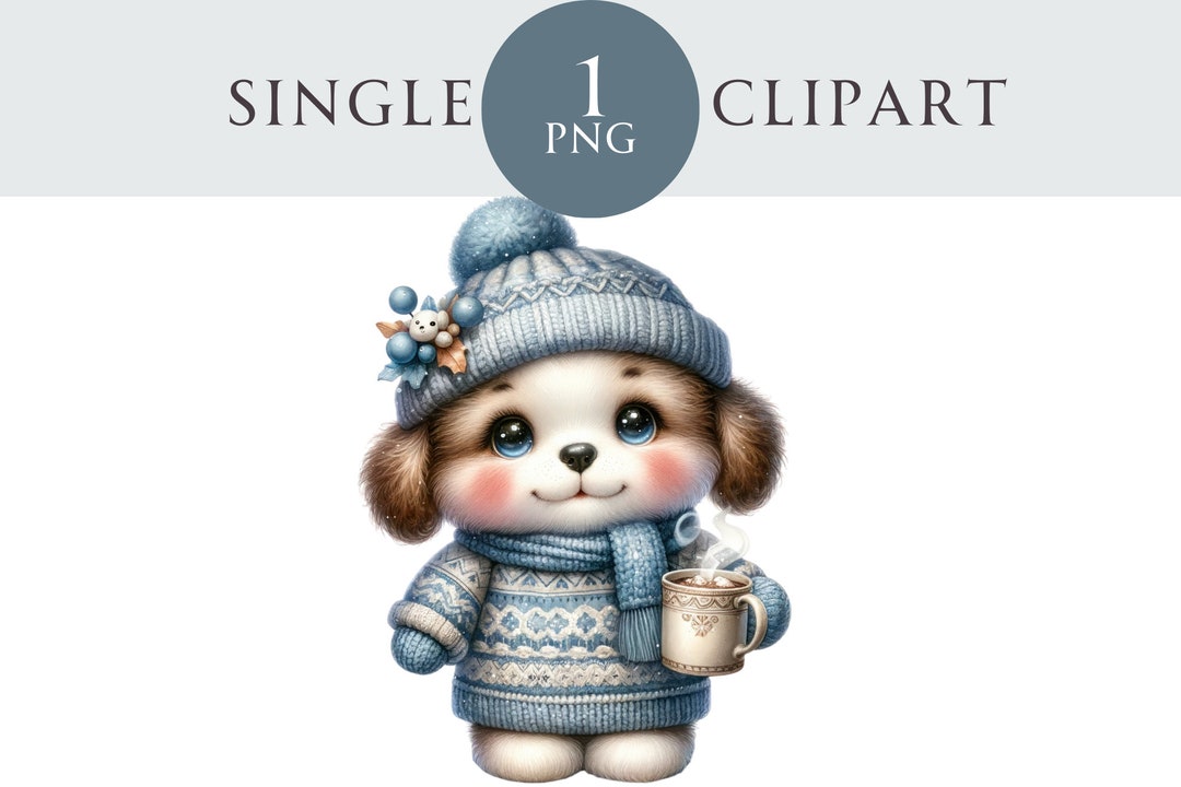 Winter Dog Watercolor Clipart PNG, Blue Cosy Animals Clipart Nursery ...