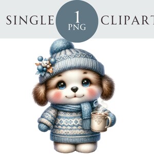 Winter Dog Watercolor Clipart PNG, Blue Cosy Animals Clipart Nursery ...