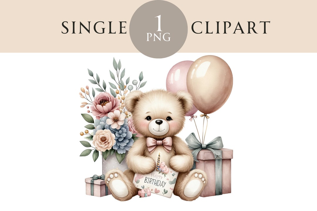 Birthday Teddy Bear Clipart Baby Shower Party Animal Wall Art Graphics ...