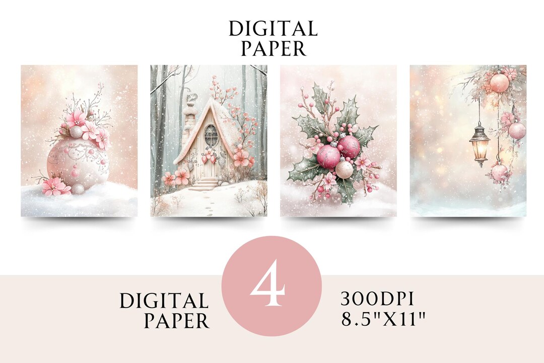 Pastel Christmas Digital Paper Bundle Pink Winter Scrapbooking, Holiday ...