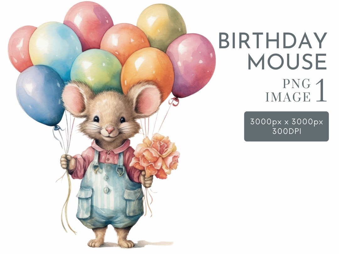 Cute Mouse With Balloons Clipart , Nursery Clipart ,birthday Party ...