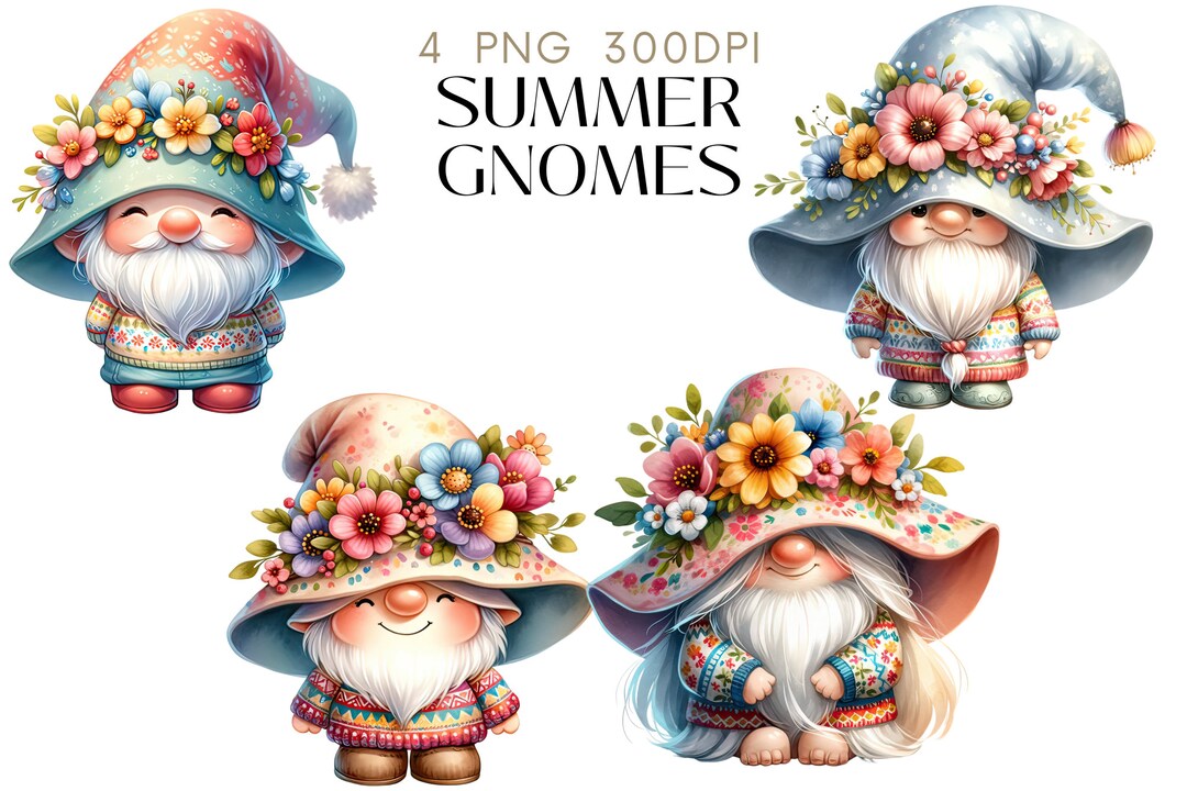 Summer Gnomes Clipart PNG Set 4 Spring Gonks Flower Easter Commercial ...