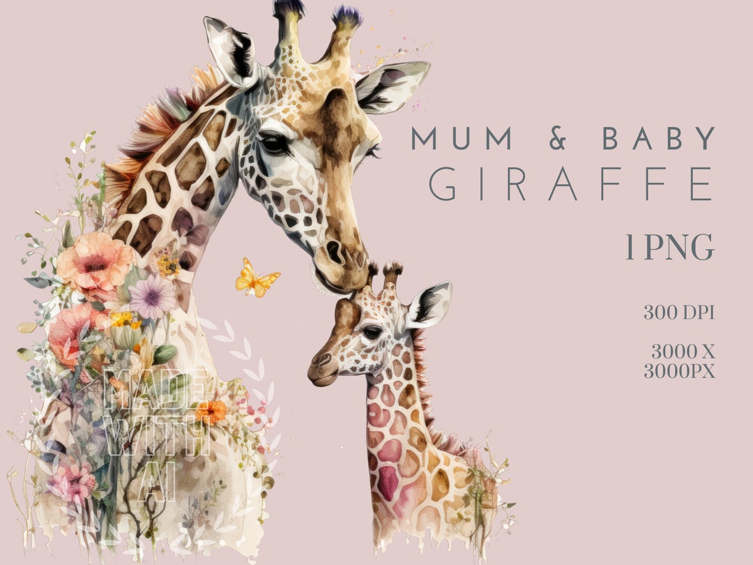 Mom and Baby Giraffe Watercolor Clipart: Jungle Animal PNG (digital ...