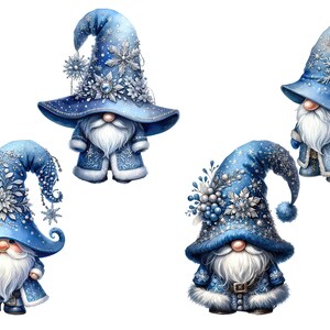 Blue Snowflake Christmas Gnome Clipart Watercolor PNG Set 4 Xmas ...