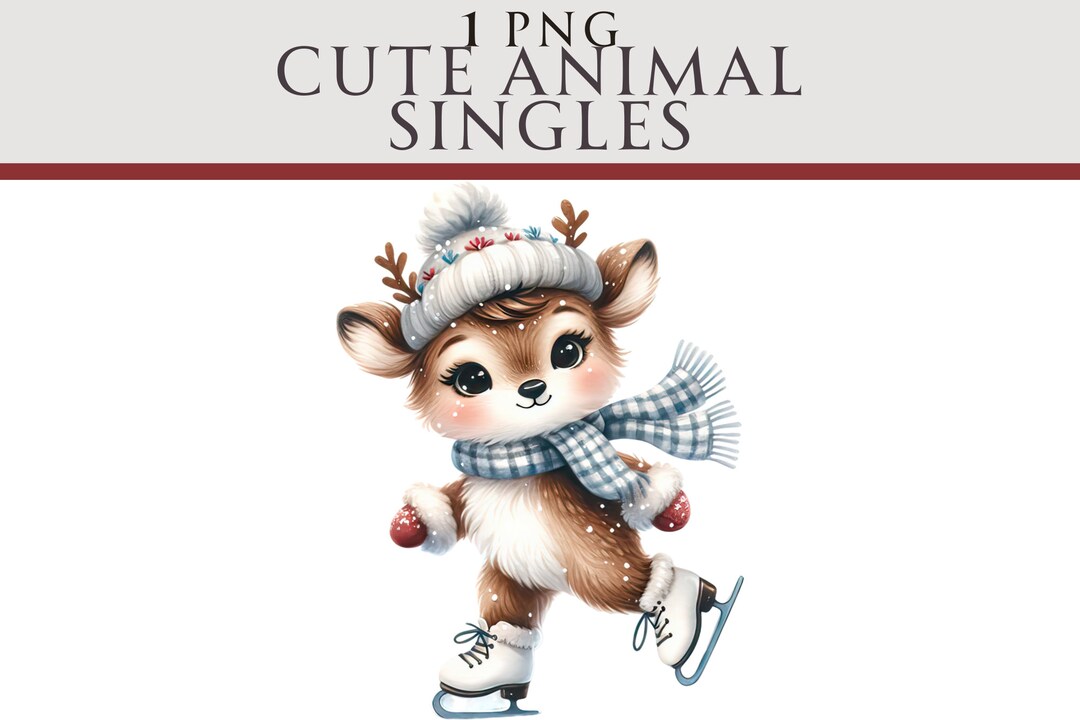 Ice Skating Reindeer Clipart: Christmas PNG Illustration (digital ...