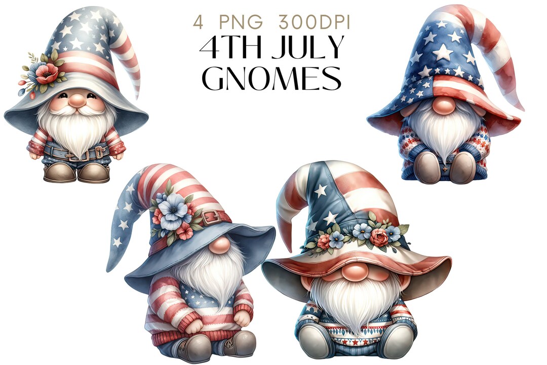 4th July Gnomes Clipart PNG Set 4 Independence Day Gonks America Red ...