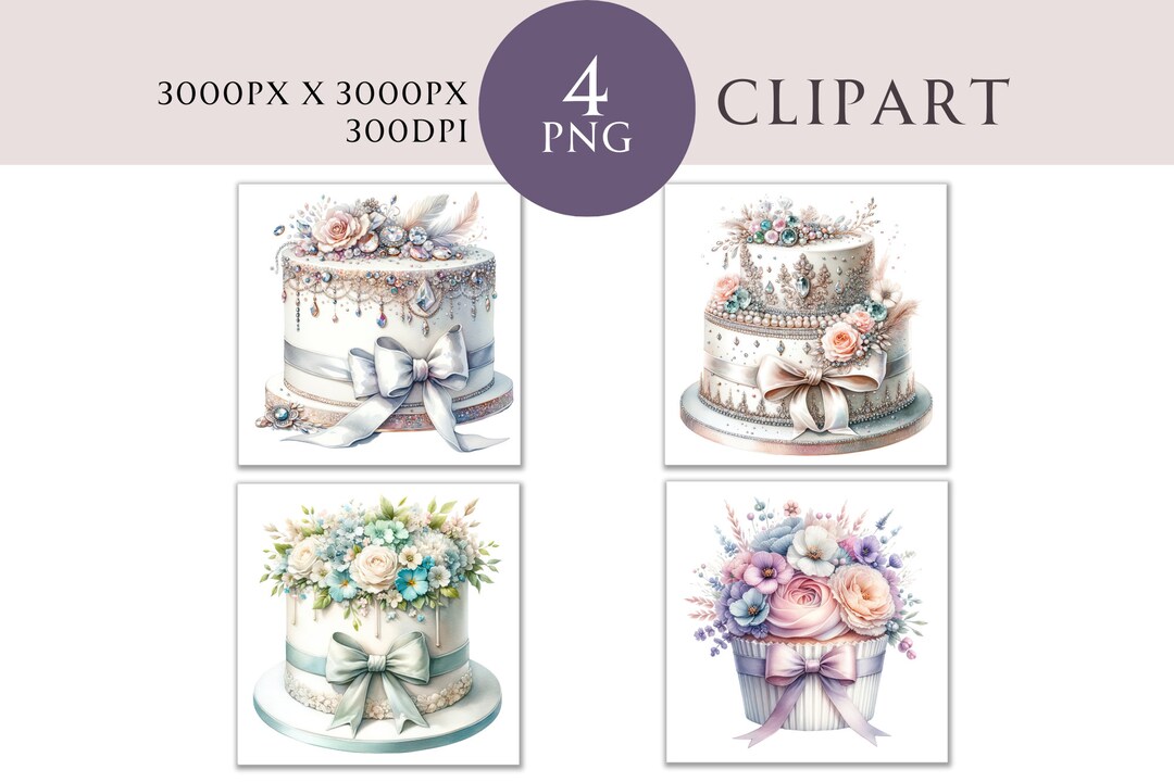 Wedding Cake Clipart Watercolor PNG Set 4 Celebration Cake, Baby Shower ...