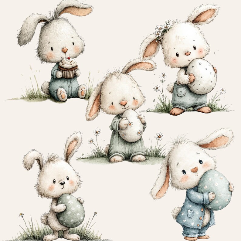Easter Bunny Clipart, Whimsical Bunny PNG, Easter Animal Clipart ...