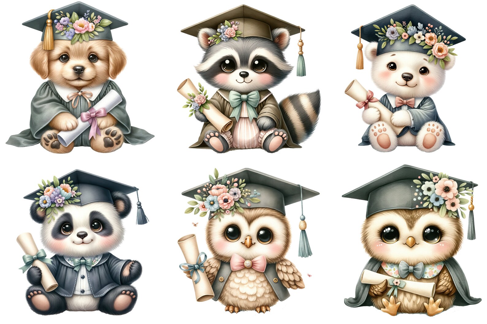 Graduation Clipart PNG Bundle, School Kindergarten Bunny Mouse Nursery ...