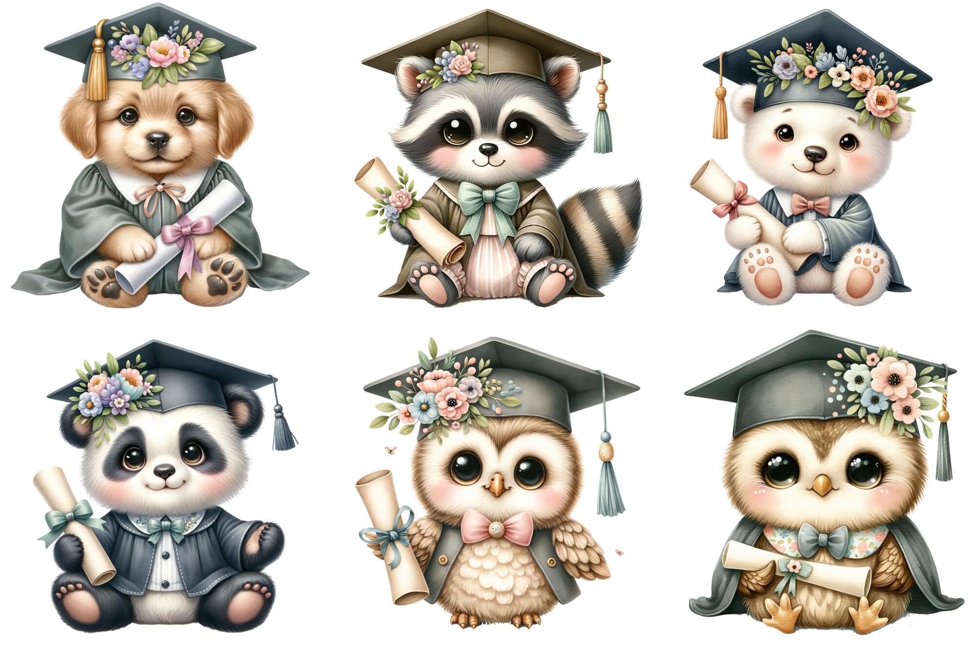 Graduation Clipart PNG Bundle, School Kindergarten Bunny Mouse Nursery ...