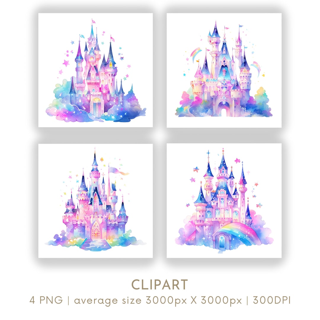 Fairy Castle Watercolor Clipart PNG Set 4 , Magical Castle Clipart for ...