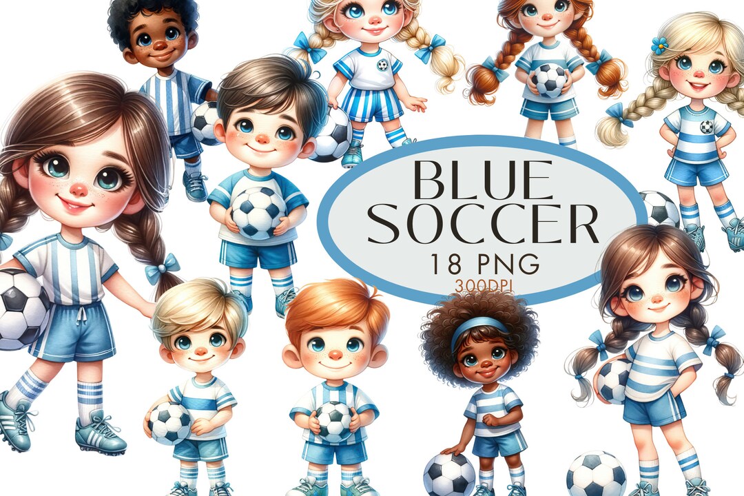 Blue Soccer Clipart PNG Bundle, Football Watercolor Commercial Use ...