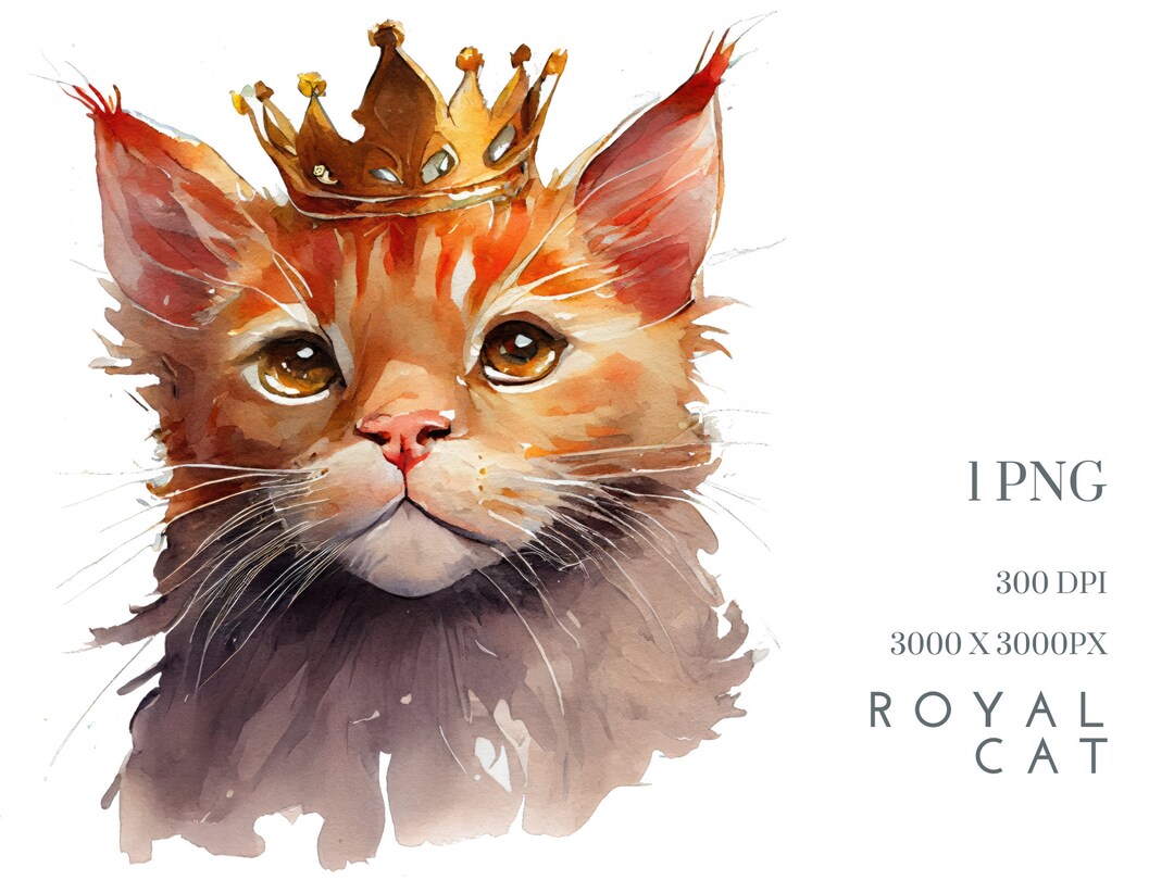 Ginger Cat Watercolor Clipart PNG, Cute Royal Animals Clipart, Nursery ...
