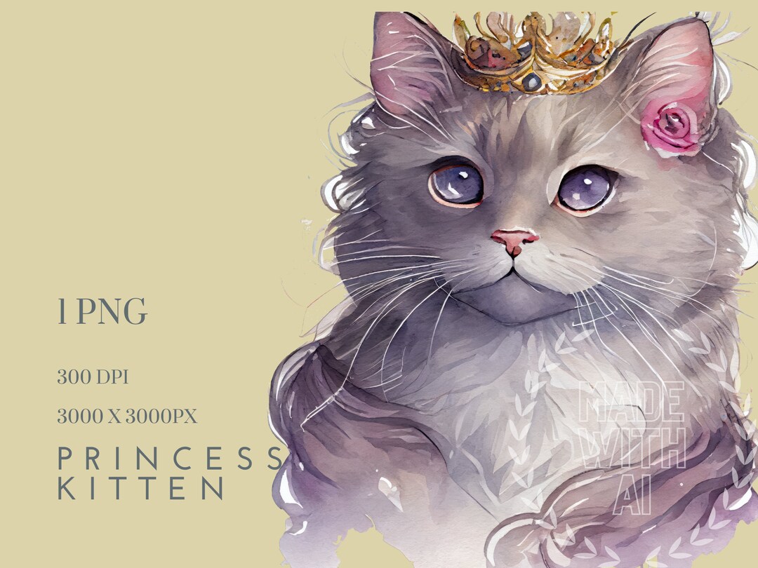 Princess Kitten Watercolor Clipart PNG, Royal Pets Animals Clipart ...