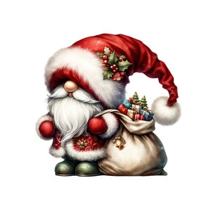 Christmas Santa Gnomes Watercolor Clipart: 19 PNG Festive Xmas Gonks ...