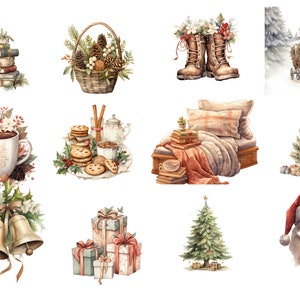 Christmas Watercolor Clipart PNG Bundle , Big Bundle Festive Clipart ...