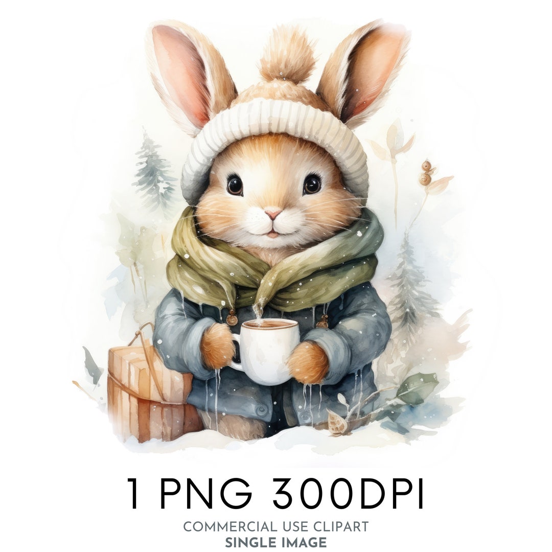 Winter Cute Rabbit Watercolor Clipart PNG, Forest Animals Clipart ...
