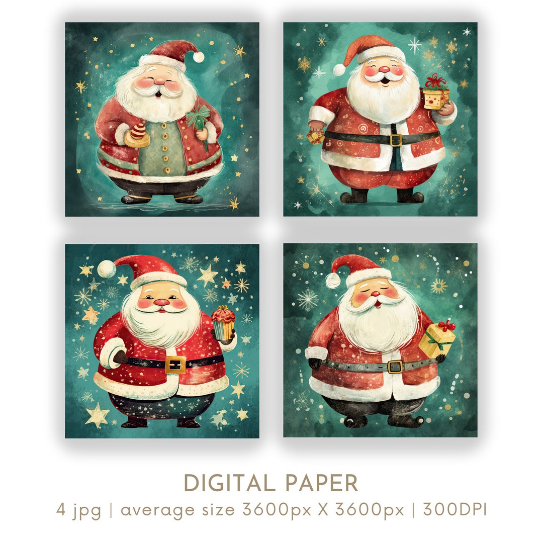 Whimsical Jolly Santa Digital Paper Set 4 JPG Christmas Card Making ...