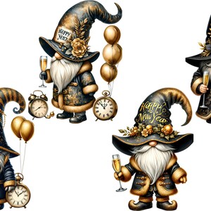 New Years Gnome Clipart Illustration Watercolor PNG Set 4 Xmas Festive ...