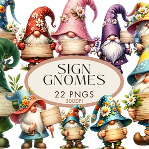 Sign Gnomes Watercolor Clipart PNG, Gnomes With Blank Wood Signs Gonks ...
