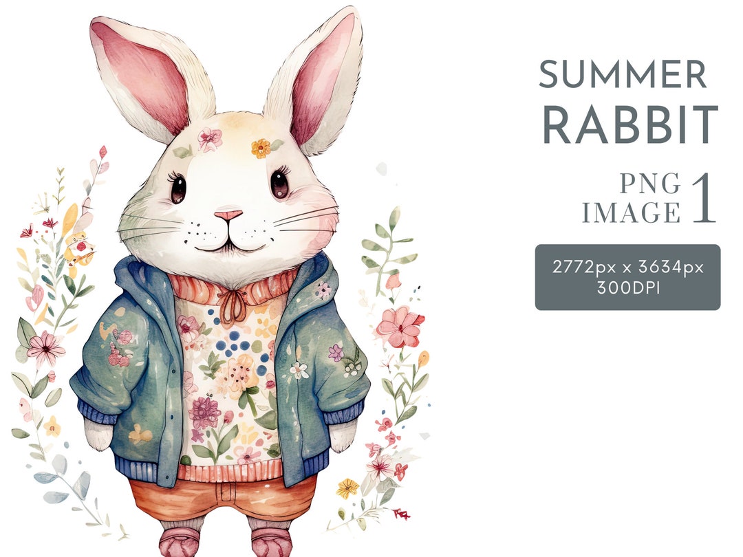 Rabbit With Flowers Clipart PNG, Nursery Clipart, Summer Clipart ...