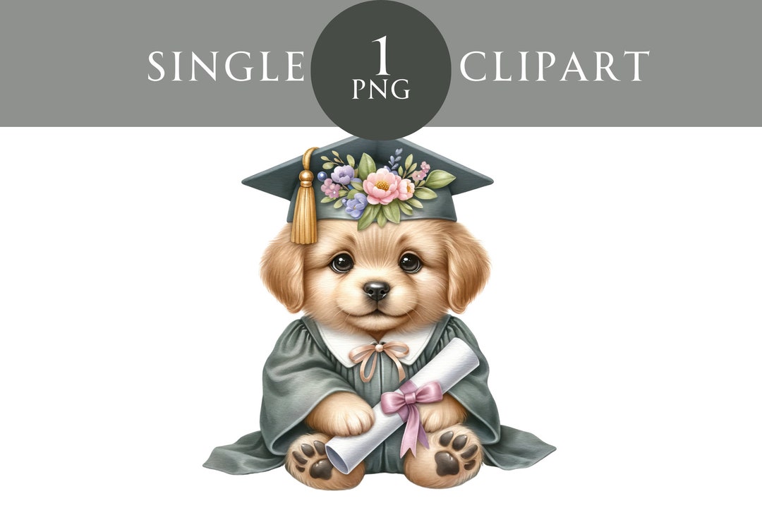 Graduation Dog Clipart, Kindergarten School College Animal Wall Art PNG ...