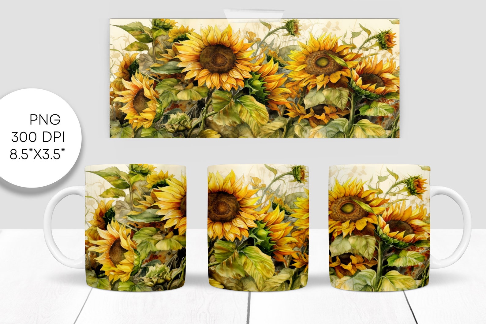 Watercolor Flower Mug Template Bundle: Sublimation PNG (digital ...