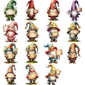 Sign Gnomes Watercolor Clipart PNG, Gnomes With Blank Wood Signs Gonks ...