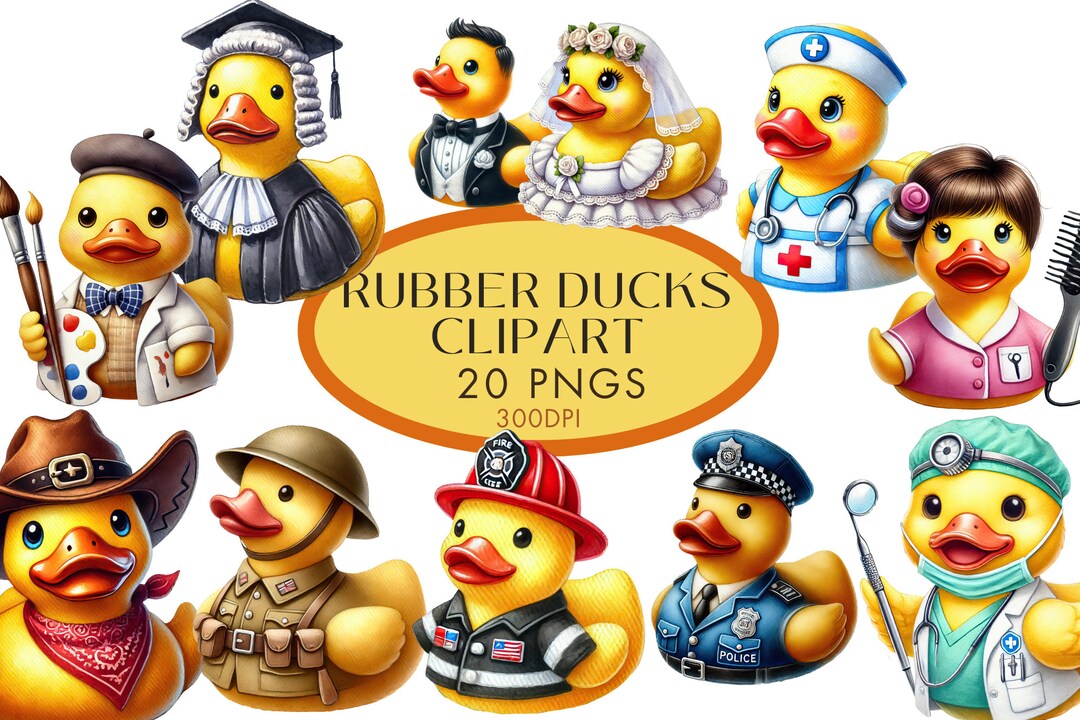 Watercolor Rubber Duck Clipart Bundle: Professions PNG (digital ...