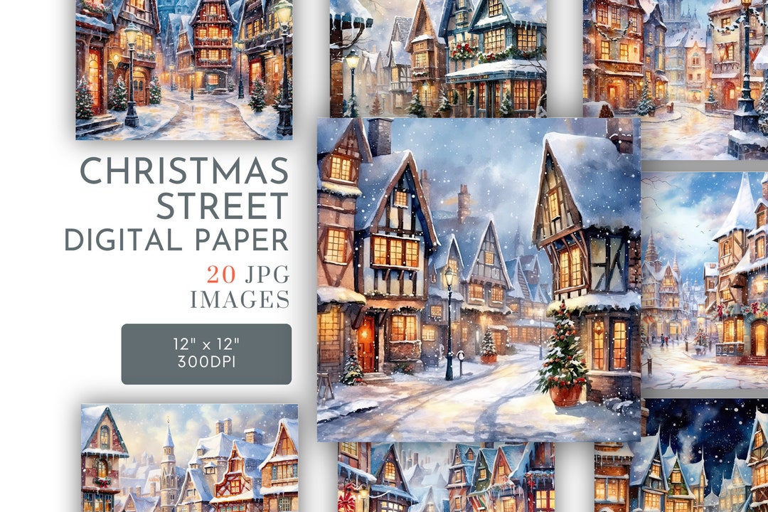 Christmas Street Backgrounds Digital, Christmas Town Square Papers ...