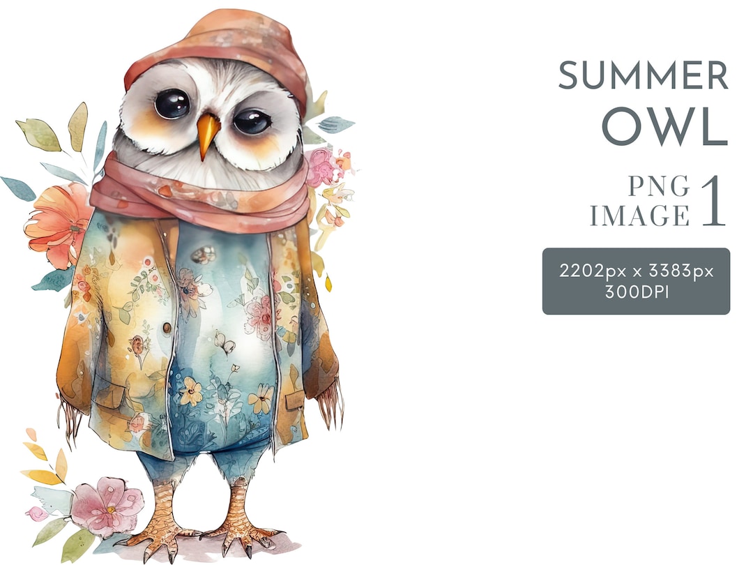 Owl With Flowers Clipart PNG, Nursery Clipart, Summer Clipart, Instant ...