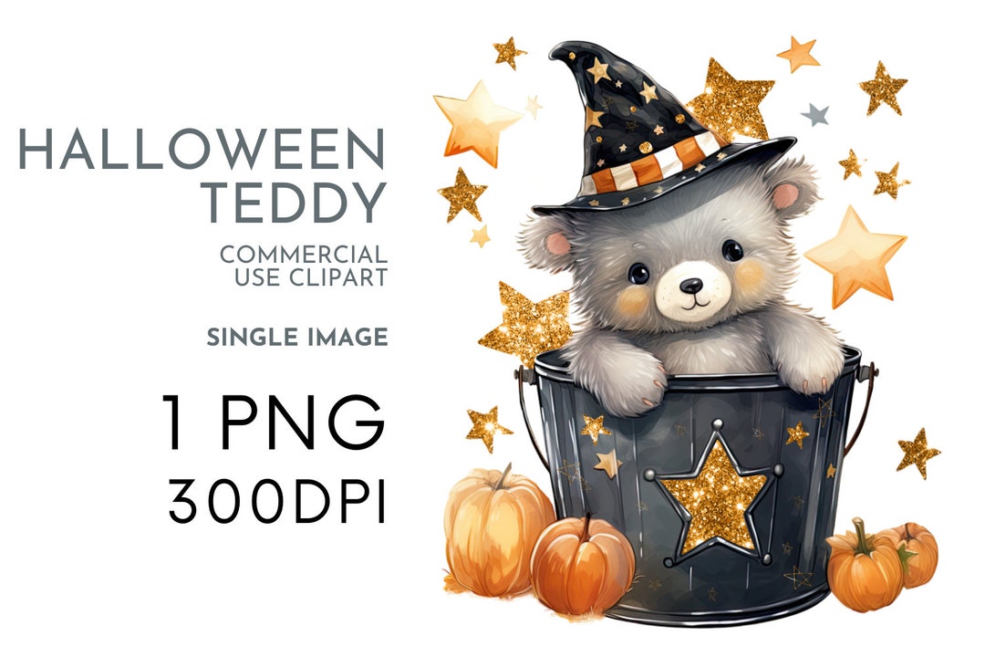 Halloween Teddy Bear Watercolor Clipart PNG, Magical Clipart, Nursery ...