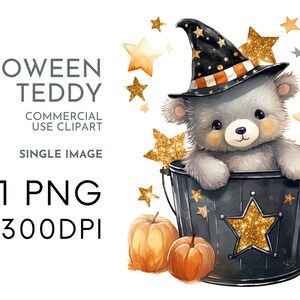 Halloween Teddy Bear Watercolor Clipart PNG, Magical Clipart, Nursery ...