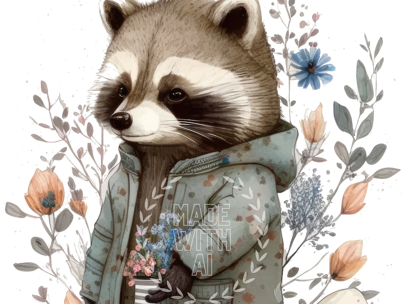 Winter Raccoon Watercolor Clipart PNG Forest Animals Clipart - Etsy