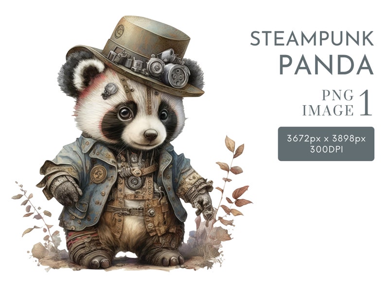 Steampunk Panda Clipart PNG Nursery Clipart Steampunk - Etsy