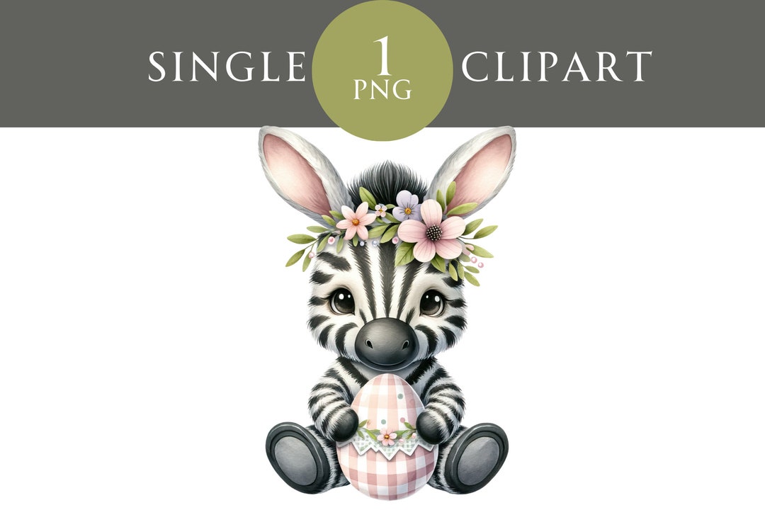 Easter Zebra Clipart, Cute Bunny Ears Animal Wall Art PNG Gingham ...